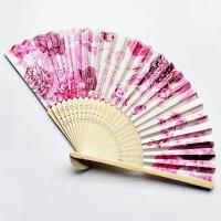 China Personalized 21cm Bamboo Folding Hand Fan with Silk and Custom Logo for Wedding Favors for sale
