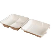 China Biodegradable Bagasse Sugarcane Clamshell Food Container 3 Compartment Disposable for sale