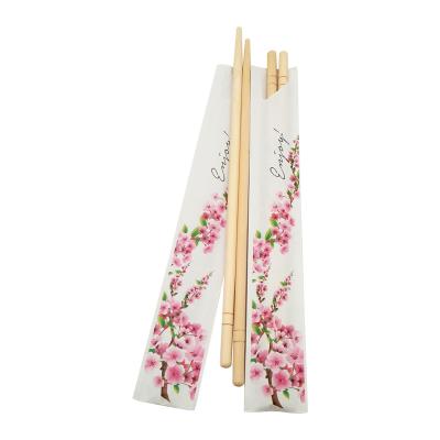 China Eco Friendly SGS Round Bamboo Chopsticks Printed Sleeves Disposable for sale