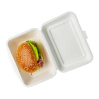 China Bagasse Pulp Biodegradable Clamshell Boxes , Bagasse Takeaway Containers Burgers for sale