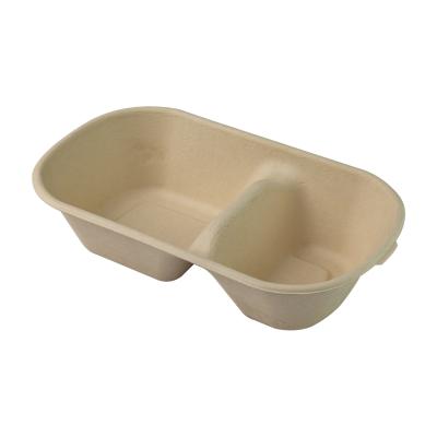 China Biodegradable Sugarcane Bagasse Food Container Pulp Packaging  2 Compartment for sale