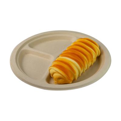 China Bagasse 3 Compartment Paper Plates Recyclable Disposable Plates Round Restaurant for sale