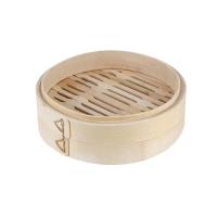 China 6 Inch Basket Dim Sum Bamboo Steamers With Lid 2 Tiers for sale
