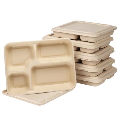 China 4 Compartments Biodegradable Sugarcane Bagasse Plates Compostable For Lunch for sale
