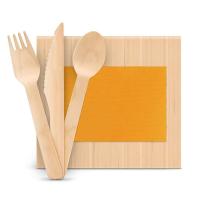 China Premium 160mm Biodegradable Eco-Friendly Disposable Cutlery Customized Wooden Utensils Set of Forks Spoons Knives for sale