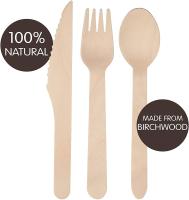 China Premium 160mm Biodegradable Eco-Friendly Disposable Cutlery Customized Wooden Utensils Set of Forks Spoons Knives for sale