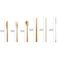 China Portable Bamboo Travel Cutlery Set Chopsticks Spoon Straw Six Piece Cloth Bag Packing for sale