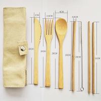 China Disposable Portable Organic Bamboo Spoon Fork Chopsticks Set Cloth Bag Packing for sale