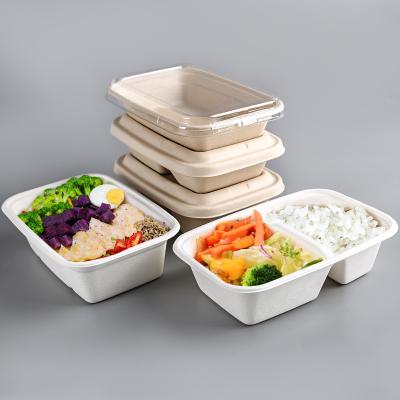 China Bagasse Fiber Biodegradable Containers With Lids For Takeout Parties for sale