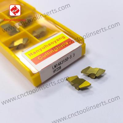 China CNC Grooving Inserts, Model LN14X3150-3.3, Feature a PVD Yellow Coating HYZ08. They are Suitable For Machining Mild Steel at Low Cutting Speeds for sale