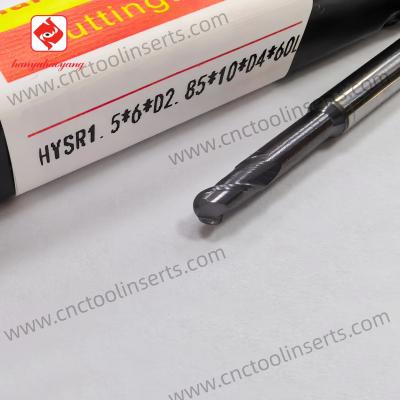 China Model HYSR1.5*6*D2.85*10*D4*60L, 2-flute ball nose end mill with PVD coating, designed for 3D precision machining of soft materials and small-diameter applications. for sale