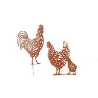 China Metal Animal Garden Ornament Metal Silhouette Garden Stakes, Hen And Chick for sale