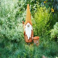 China Metal Garden Ornaments Spring Brights Gnome Garden Statuary With Planter for sale