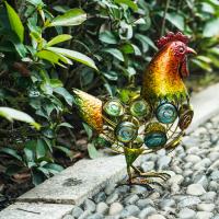China Metal Garden Handicrafts Coloured Glaze Stone Cock Decor Yard Art Ornaments for sale