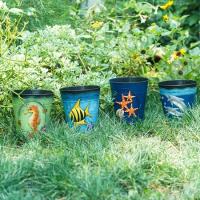 China Round Flower Pot Metal Garden Ornaments Decorative Mediterranean Style for sale