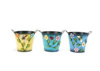 China Round Metal Flower Pot Decoration Indoor / Outdoor Garden Metal Ornaments for sale