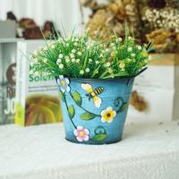 China Round Metal Flower Pot Decoration Indoor / Outdoor Garden Metal Ornaments for sale