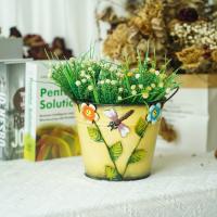 China Round Metal Flower Pot Decoration Indoor / Outdoor Garden Metal Ornaments for sale