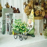 China Recycled Small Metal Garden Ornaments Gnome Pushing The Cart With Planter for sale