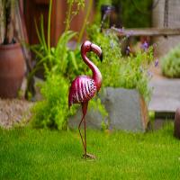 China Classical Metal Bird Lawn Ornaments Standing Flamingo Metal Garden Ornament for sale