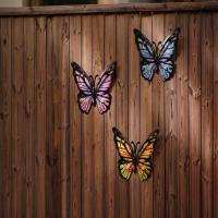 China 3D Metal Hanging Butterfly Wall Decor - 3-Pack Multicolor Iron Garden Art with Rust Protection for sale