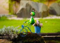 China Metal Frog Bicycle Flowerpot Interior Decoration Outdoor Garden Flowerpot for sale