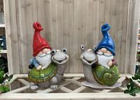 China Magnesium Oxide Garden Gnome Riding Turtle Statue - Weatherproof Outdoor Decoration with Custom Sizes & Colors for sale