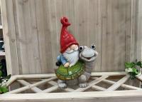 China Magnesium Oxide Garden Gnome Riding Turtle Statue - Weatherproof Outdoor Decoration with Custom Sizes & Colors for sale