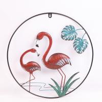 China Handmade Metal Wall Hanging Decor with Round Frame - Owl, Flamingo, Bird Designs, Custom Sizes 100pc Minimum Order for sale