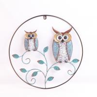 China Handmade Metal Wall Hanging Decor with Round Frame - Owl, Flamingo, Bird Designs, Custom Sizes 100pc Minimum Order for sale