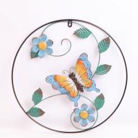 China Modern Metal Wall Hanging Ornaments Round Frame With Dragonfly Butterfly Leaf Flower for sale
