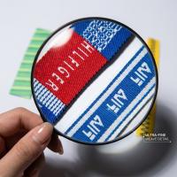 China Die Cut Custom Shape Woven Clothing Labels Irregular Design Garment Tags Logo Branding Apparel for sale