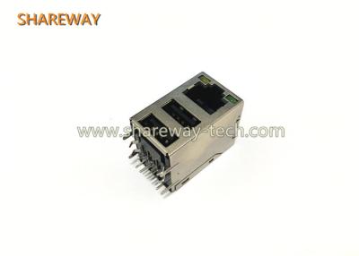 China LED RJ45 Modular Jack Dual USB Combo For 10 / 100 / 1000 Base - TX Saving PCB Space for sale
