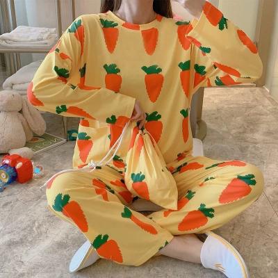 China Spring And Summer Breathable Short Sleeve Pants Sets Homewear Cartoon Casual Korean Pajamas Suit Female Fresh Soft Milk Silk Sleepwear for sale