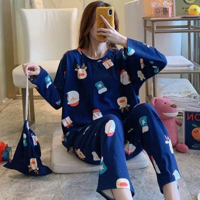 China Summer Breathable Milk Silk Sleepwear Skirt Around Neck Cute Cartoon Print Women's Long Sleeve Pajamas Women's Sleepwear for sale