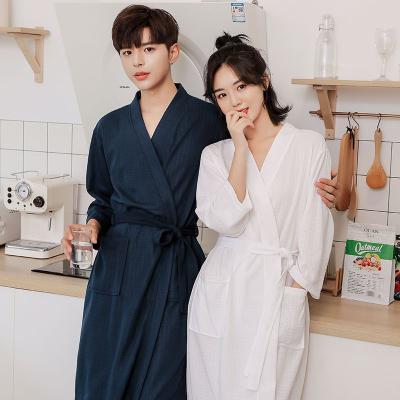 China Women's Breathable Cotton Long Robes Waffle Summer Spring Long Robe Nightgowns Light V-Neckline Sheaths Long Belt Removable Bathrobe Women's Sleepwear for sale