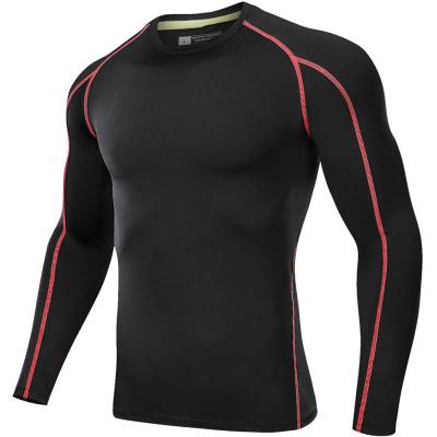 China Anti-Wrinkle Workout Clothing Bottoming T-shirt Men's Long Sleeve Sports Stretch Shirt Men's Round Neck Solid Color Quick-Drying Tight Fabric for sale