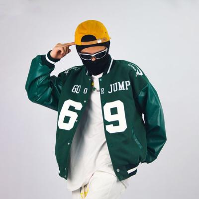 China OEM Custom Made Mens Genuine Letterman Leather Jacket Bomber Jacket Breathable Premium Classic Snapback Baseball Button Jacket for sale