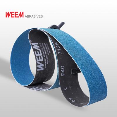 China WEEM 3126 P100 Zirconia Alumina Sanding Belts - 1000mm to 1380mm Width with Y-Weight Waterproof Polyester Backing for sale