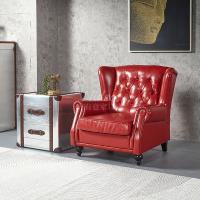 China Nidea #869 Luxury American Chair Vintage Genuine Leather Chesterfield Back Armchair Tufted Buttons Rolled Arm High Back Sofa Chair for sale