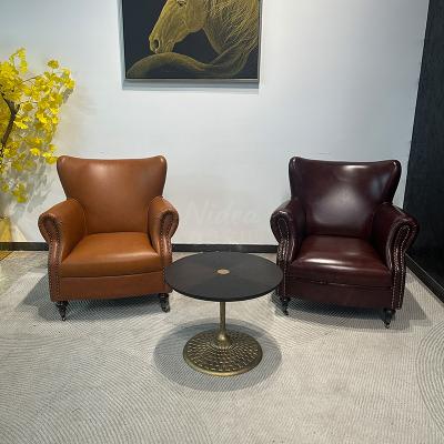 China Nidea #8817 Traditional Handmade Genuine Leather Lounge Chair Accent Arm Chair for Bedroom and Living Room Leisure Furniture for sale