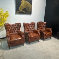 China Nidea #8826 Foshan Factory Custom-Made American-Style Retro High-Back Tiger Chair Genuine Leather Leisure Sofa  Chair Bedroom Living for sale