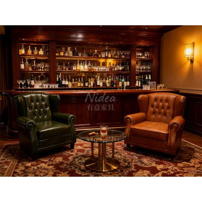 China Nidea #8895 Traditional Genuine Leather Wing Back High Back Ergonomic Chaise Longue Chair for Bedroom and Living Room for sale