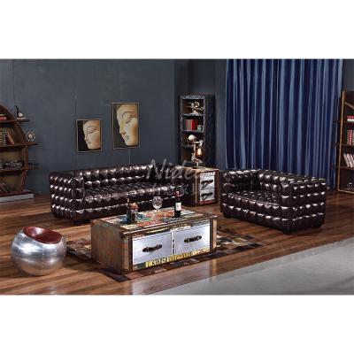 China Nidea #8908 European Traditional Chesterfield Genuine Leather Sofa Set with Sponge Filling for Hotel Living Room for sale