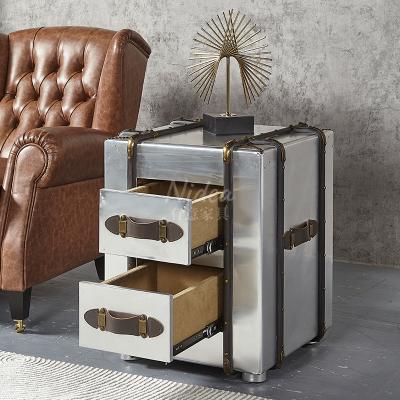 China Nidea Industrial-Style Aluminum Trunk Cabinet American Country Industrial Bedside Table Storage Cabinet Vintage Storage Bedside for sale