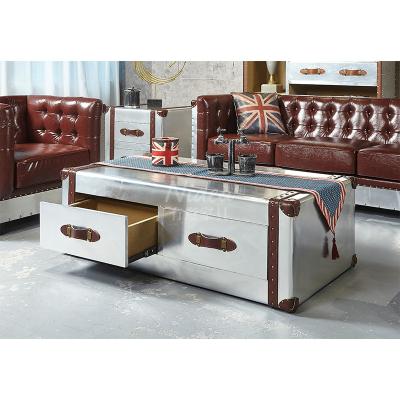 China Nidea #8515 Industrial-Style Aluminum Panel Riveted Metal Retro Handmade Durable Side Corner Table 2-Drawer Living Room Coffee for sale