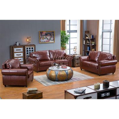 China Nidea #8956 Luxury Genuine Leather Sectional Sofa Set American Retro Design Comfortable Durable for Living Room Office Apartment Hotel Use for sale