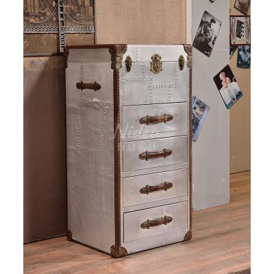 China Nidea #8609 Industrial Aluminum Fabric Storage Trunk Suitcase with 4 Drawers Antique Design for Living Room Side Table for sale