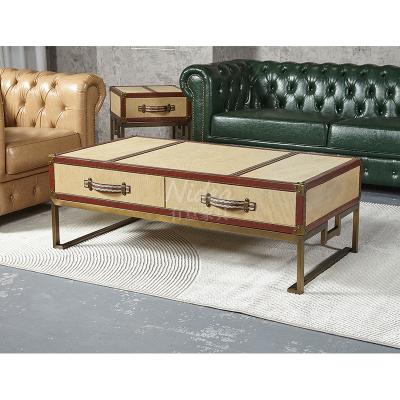 China Nidea #301 Retro Vintage Coffee Tables with Drawers Side Tables Metal Steel Legs Luxury Centro Center Table for the Living Room for sale