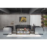China Nidea #312 Handcrafted Durable Multi-purpose Vintage Leather Living Room Cabinet with Retro License Plate Design, Featuring Two Drawers. for sale